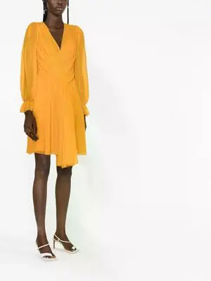 Alberta Ferretti Pleated Long-sleeve Minidress