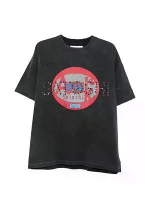 SATOSHI NAKAMOTO Crystal-embellished Distressed-effect T-shirt - Black