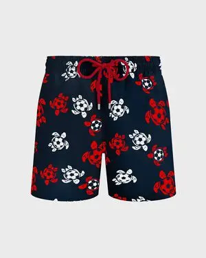 Vilebrequin Stretch Short Swim Trunks Soccer Turtles Swimwear Monrise - Blue