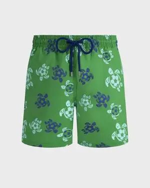 Vilebrequin Moorea Swim Trunks With Soccer Turtle Print - Green