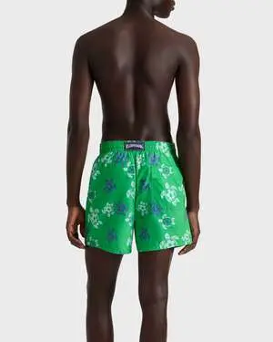 Vilebrequin Moorea Swim Trunks With Soccer Turtle Print - Green