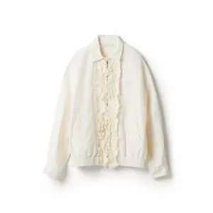 Miu Miu Washed Slubbed Canvas Blouson Jacket With Ruffle Detail