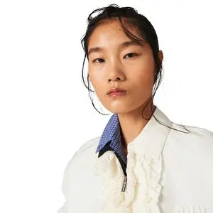 Miu Miu Washed Slubbed Canvas Blouson Jacket With Ruffle Detail