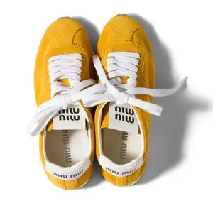 Miu Miu Plume Suede Lace-up Sneakers - Sunny Yellow