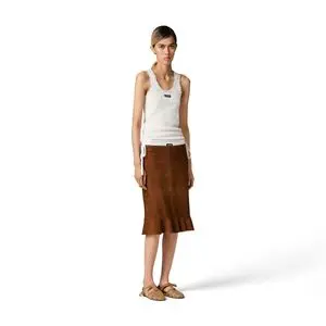 Miu Miu Cotton Ribbed Tank Top With Lace Trim