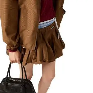 Miu Miu Pleated Gingham Check Mini Skirt - Caramel