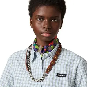 Miu Miu Checked Poplin Shirt - White/sage Green