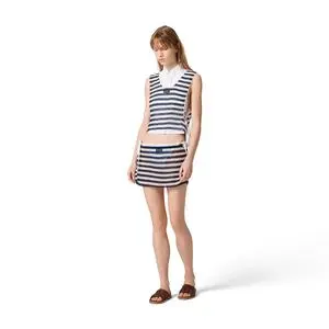 Miu Miu Striped Knit Cropped Top With Jacquard Logo