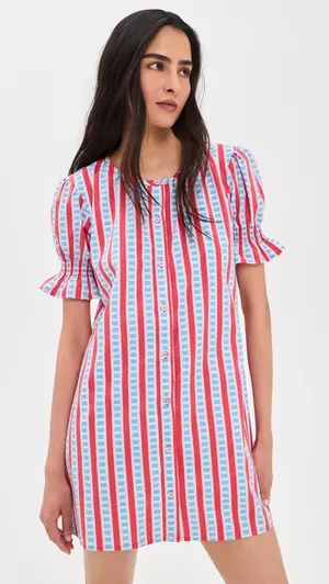 Addison Bay Striped Puff Sleeve Sailor Dress