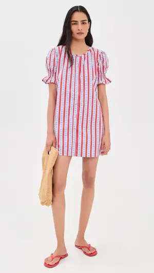 Addison Bay Striped Puff Sleeve Sailor Dress