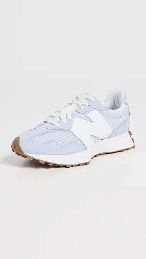 NEW BALANCE 327 Sneakers With Gingham Seersucker Trim - Blue/white