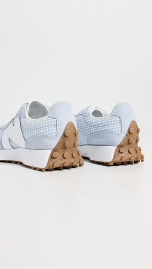 NEW BALANCE 327 Sneakers With Gingham Seersucker Trim - Blue/white