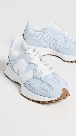 NEW BALANCE 327 Sneakers With Gingham Seersucker Trim - Blue/white
