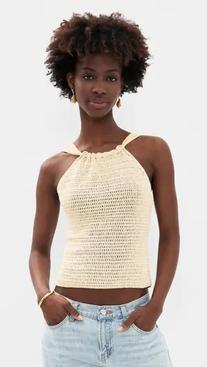 Ba&sh Cedric Crochet Halter Neck Tank Top