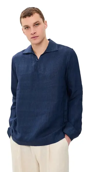 Orlebar Brown Vincent Linen Shirt - Night Iris