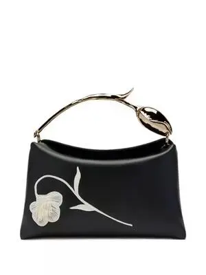 Erdem Midi Bloom Embroidered Leather Tote Bag - Black