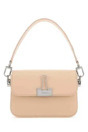 Off-White Light Leather Small Plain Binder Handbag - Pink