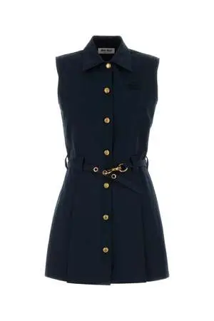 Miu Miu Navy Poplin Mini Dress - Blue