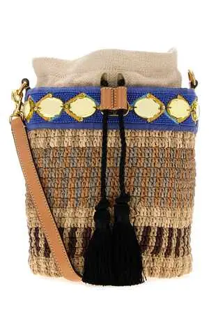 Valentino Garavani Embroidered Raffia Vlogo Signature Bucket Bag - Multicolor