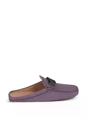 TOD'S T Timeless Pebbled Leather Mules - Purple