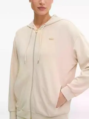 EA7 Logo Plaque Zip-up Hoodie - Neutrals