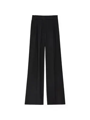 Another Tomorrow Pleated Wide-leg Trousers - Black