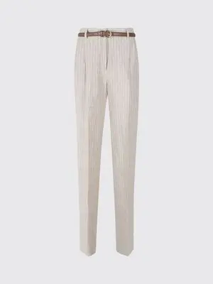Max Mara Striped Linen Pants With Belt - Multicolor
