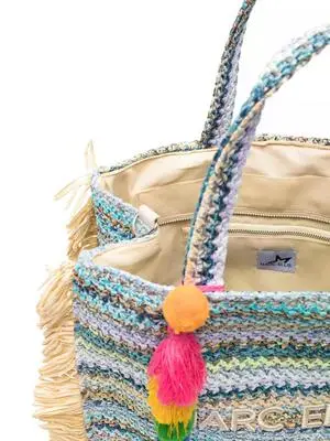 MARC ELLIS Woven Tote Bag With Fringe Trim