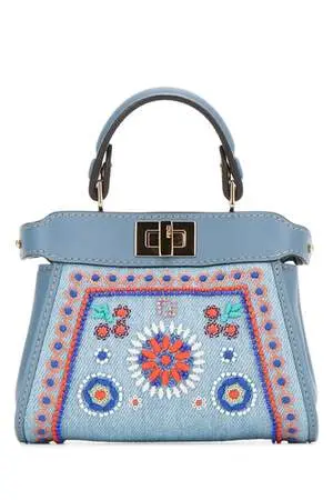 Fendi Nano Peekaboo Denim Ricamo B - Multicolor