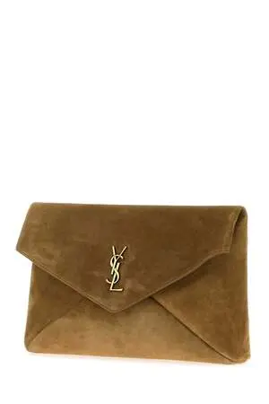 Saint Laurent Camel Suede Large Envelope Clutch