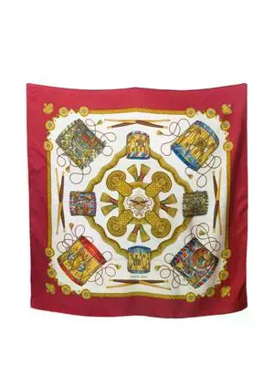 Hermès 1989 Les Tambours Silk Scarf - Red