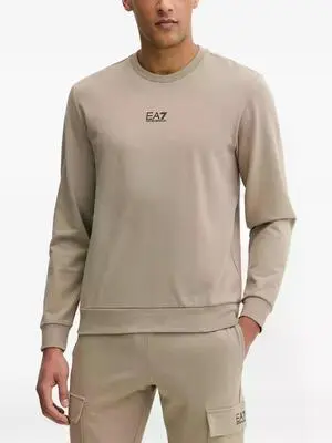 EA7 Logo-print Ribbed-trim Sweater - Neutrals