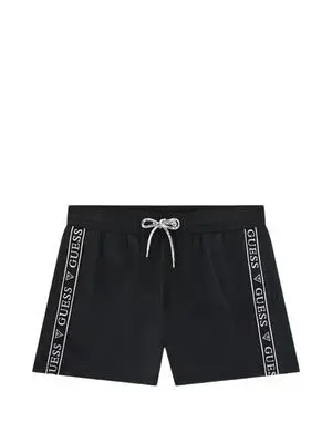 Guess Logo-tape Drawstring Swim Shorts - Black