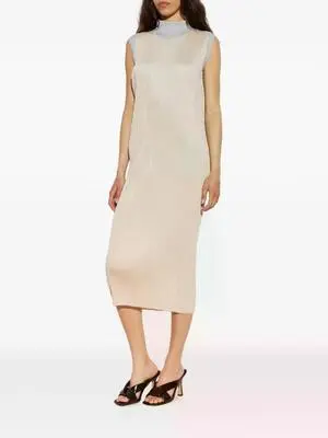 Issey Miyake Cream Pleated Midi Dress