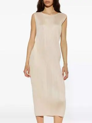 Issey Miyake Cream Pleated Midi Dress