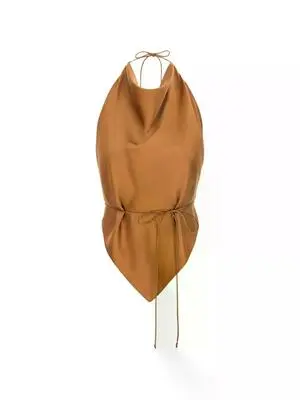 MANURI Thea Silk Halterneck Top - Brown