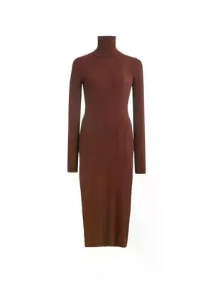 Another Tomorrow Ribbed Knit Turtleneck Dress - Brown
