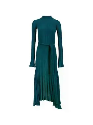 Another Tomorrow Ribbed Knit Flared Dress - Blue