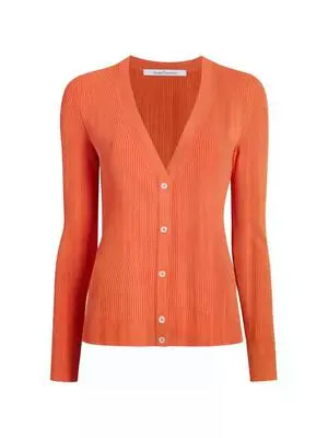 Another Tomorrow Ribbed Knit V-neck Cardigan - Orange