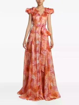 MIAU BY CLARA ROTESCU Poems Floral-print Ruffled Gown - Orange