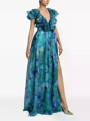 MIAU BY CLARA ROTESCU Joanna Floral-print Gown - Blue