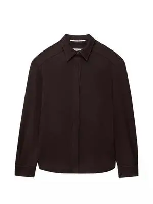 Another Tomorrow Stitch-detail Curved-hem Blouse - Brown