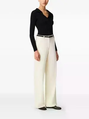 Another Tomorrow Ribbed-knit Polo Top