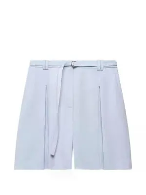 Another Tomorrow Pleated Belted Shorts - Blue