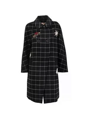 Vintage Checkered Embroidered Coat - Black