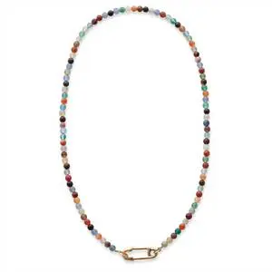 Kris Nations Mixed Agate Beads & Safety Pin Necklace - Gold