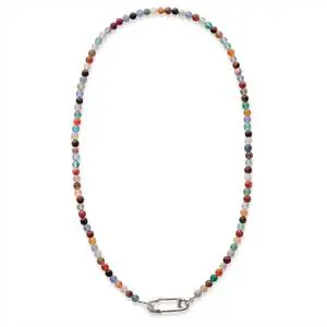 Kris Nations Mixed Agate Beads & Safety Pin Necklace - Silver
