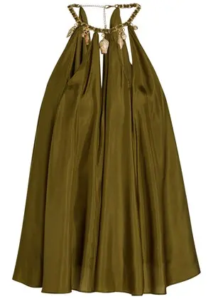 Zimmermann Embellished Charm-effect Silk Halterneck Blouse - Olive