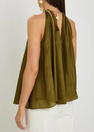 Zimmermann Embellished Charm-effect Silk Halterneck Blouse - Olive