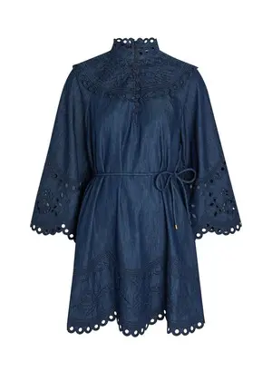 Zimmermann Mohon Broderie Anglaise Denim Mini Dress